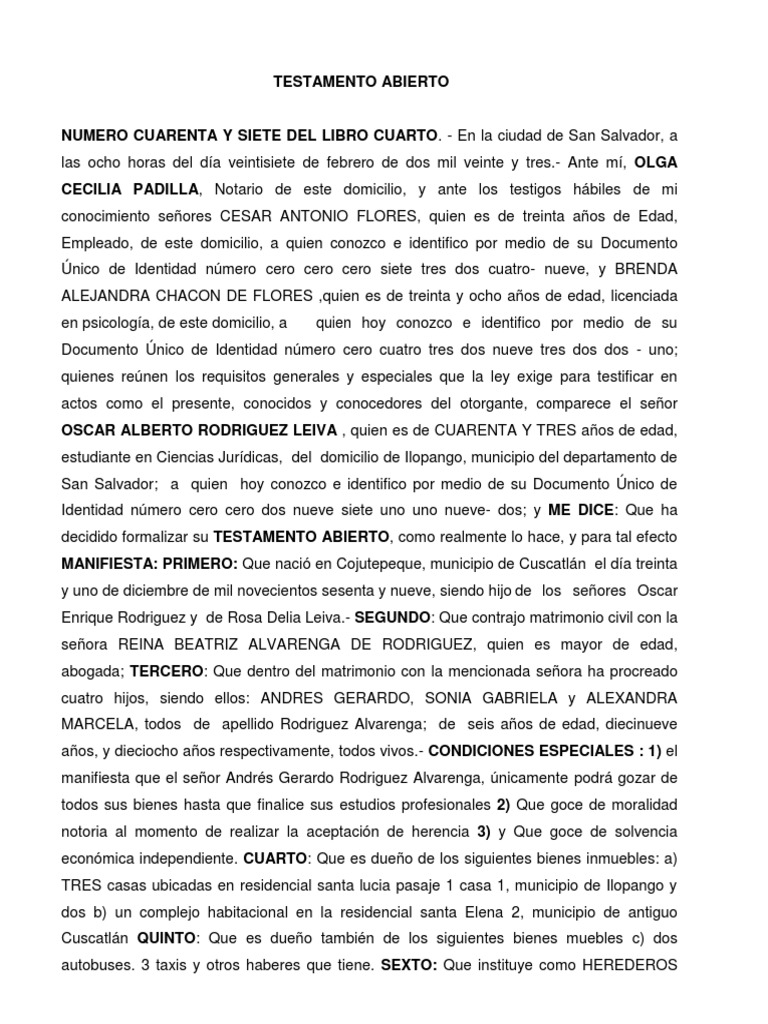 Testamento Abierto | PDF | Herencia