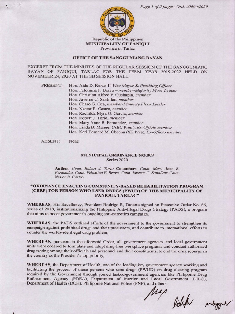 MUNICIPAL ORDINANCE NO. 009-S2020 - Enacting Community-Based ...