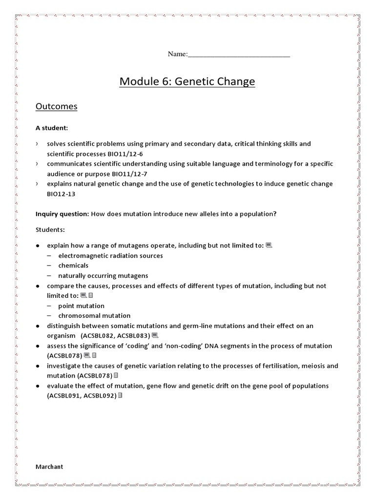 Module 6: Genetic Change: Outcomes | PDF | Genetics | Mutation