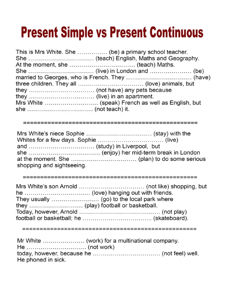 Exercício Simple Present X Present Continuous | PDF