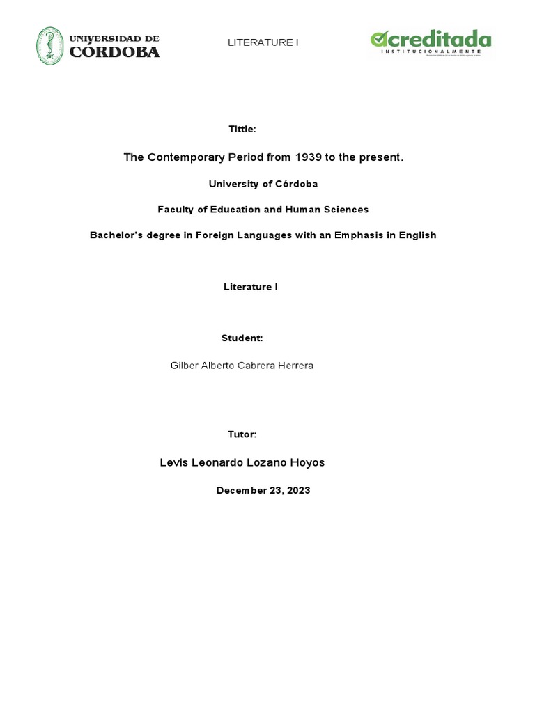 The Contemporary Period From 1939 To The Present. | PDF | Postmodern ...