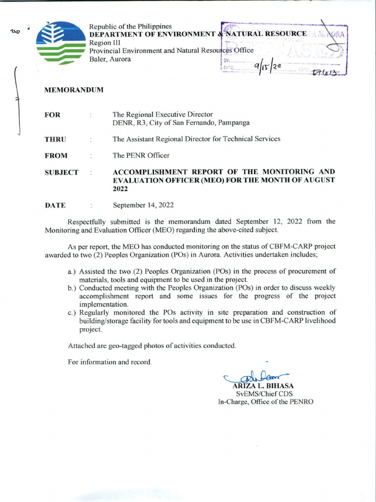 Accomplishment Report of The Monitoring and Evaluation Officer For The ...