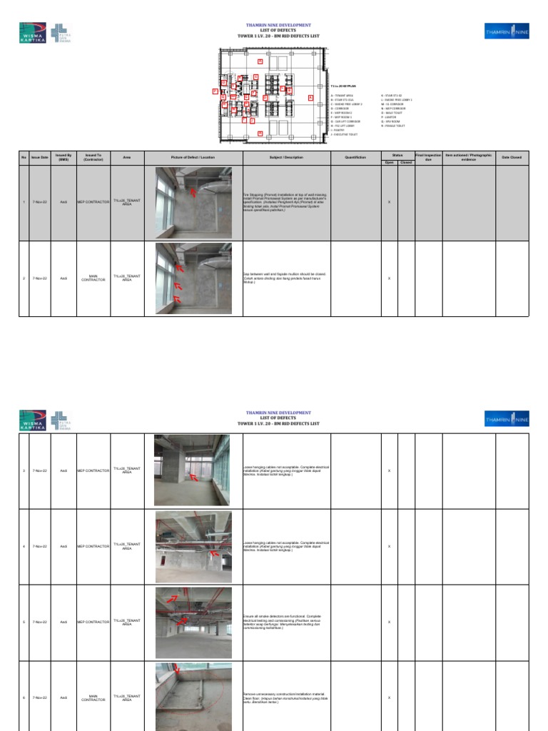 T1Lv20 - Defects List | PDF | Components | Civil Engineering