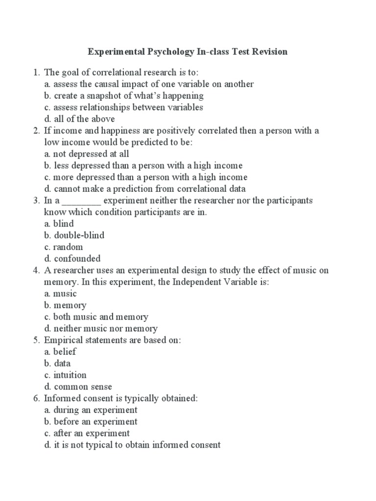 Experimental Psychology Test Review | PDF | Experiment | Validity ...