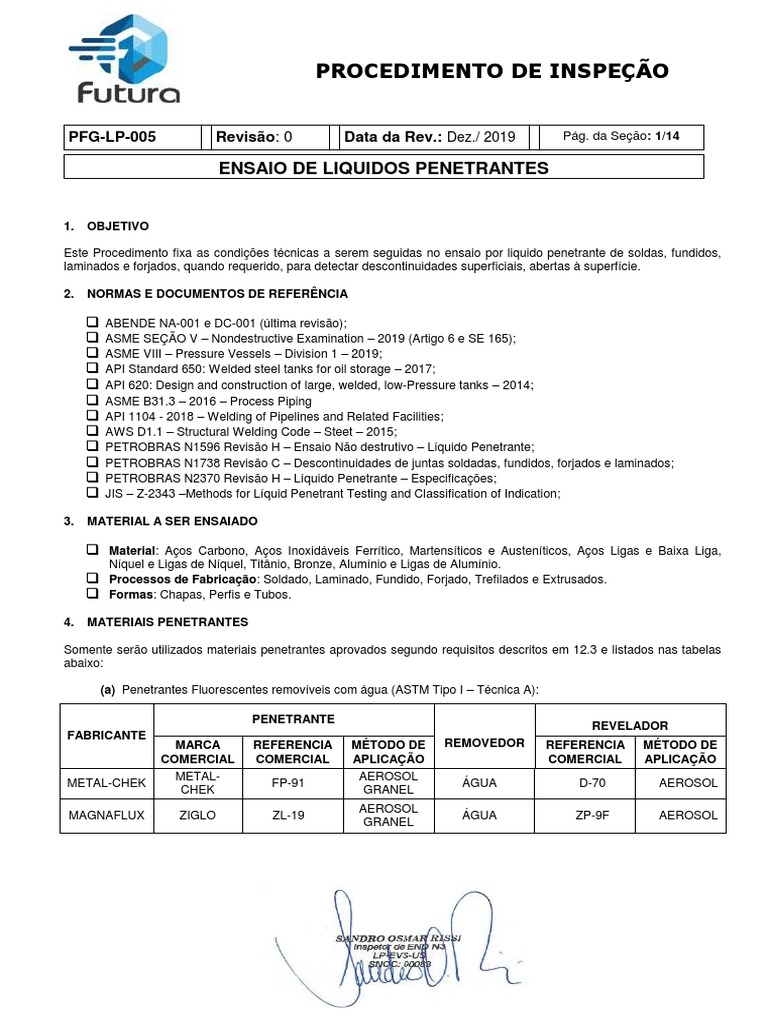PFG-LP-005 - Líquido Penetrante | PDF | Aço | Aço inoxidável