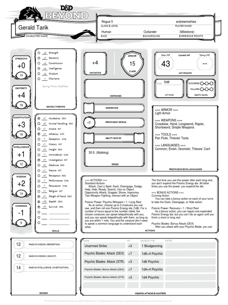 Gerald DND Character | PDF | D20 System | Dungeons & Dragons