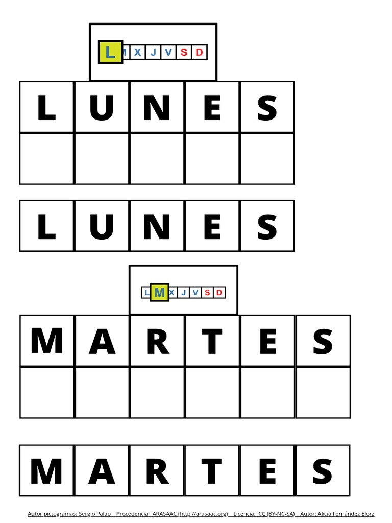 Días de la semana pictogramas | PDF
