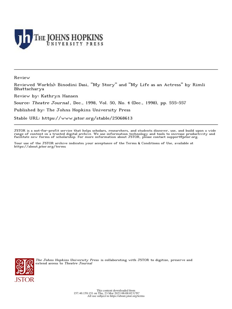 Binodini Dasi My Story and My Life As An Actress Review | PDF | Theatre