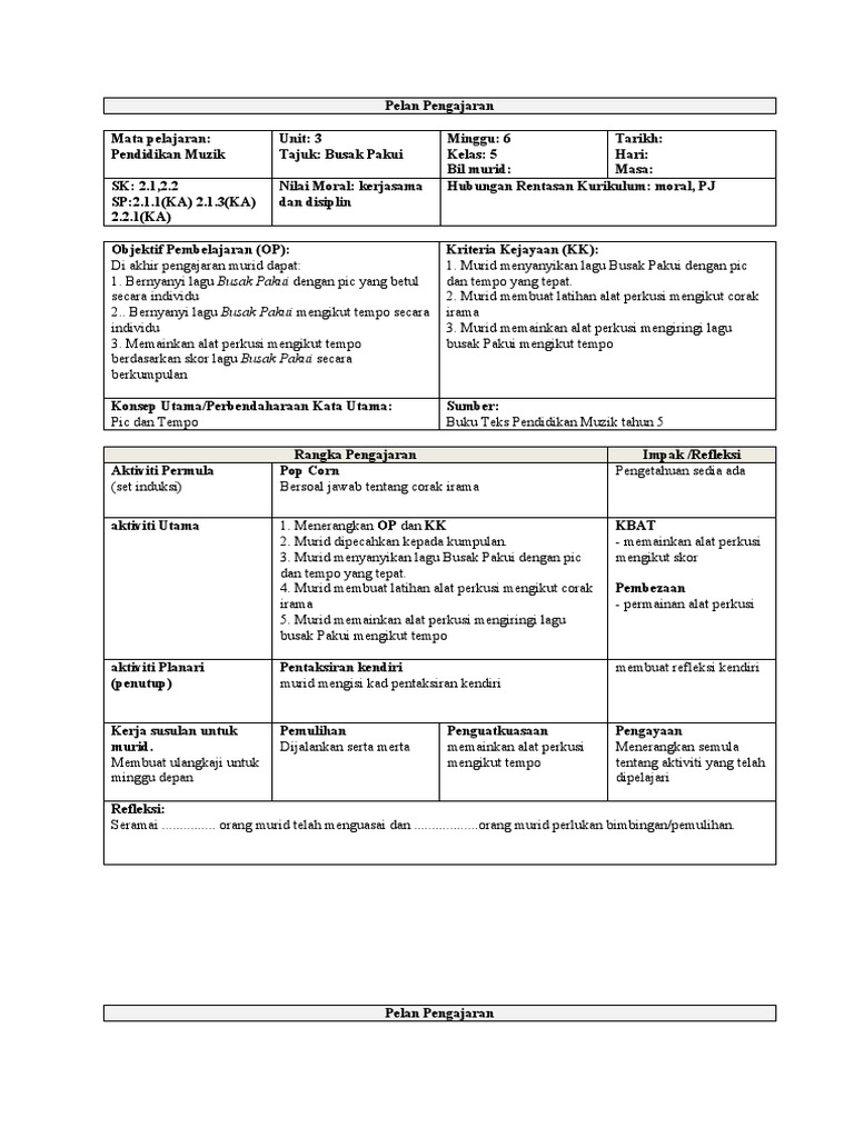 Pengajaran Lagu Busak Pakui Tahun 5 | PDF | Sains & Matematika