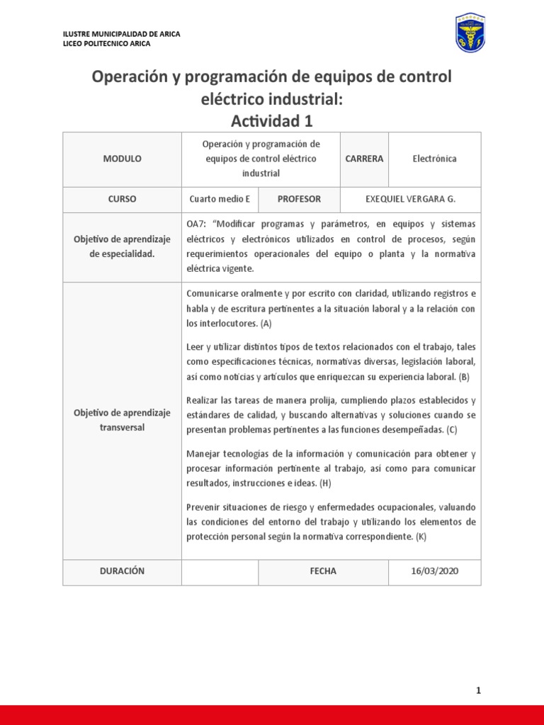 Operacion y Programacion de Equipos de Control Electrico Industrial ...