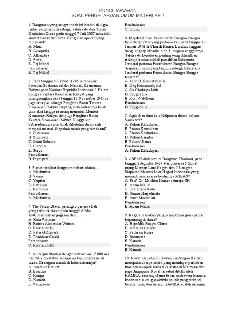 Soal Pengetahuan Umum Materi Ke 7 | PDF