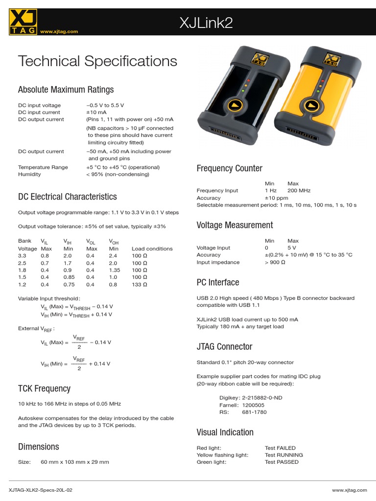 XJLink2 - USB JTAG 控制器xjtag-tech-specs - xjlink2-En | PDF | Usb | Hertz