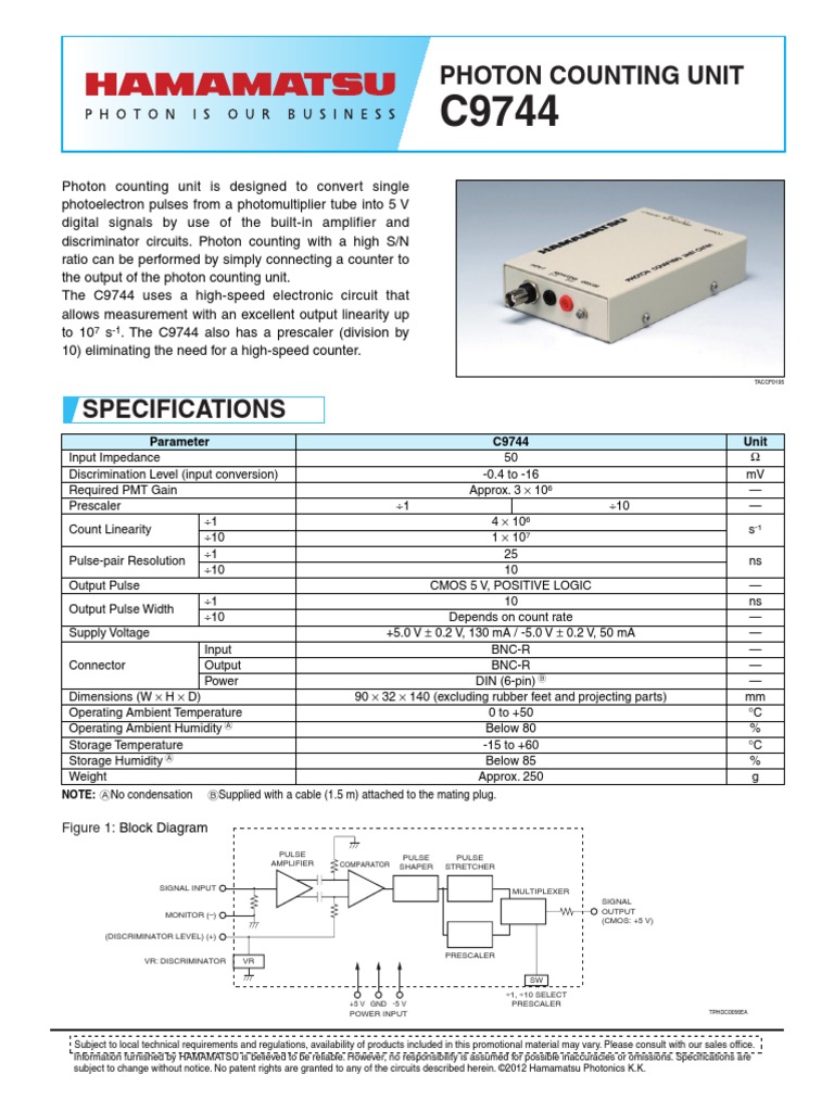 Hamamatsu C9744 - TPHO1023E | PDF | Power Supply | Amplifier