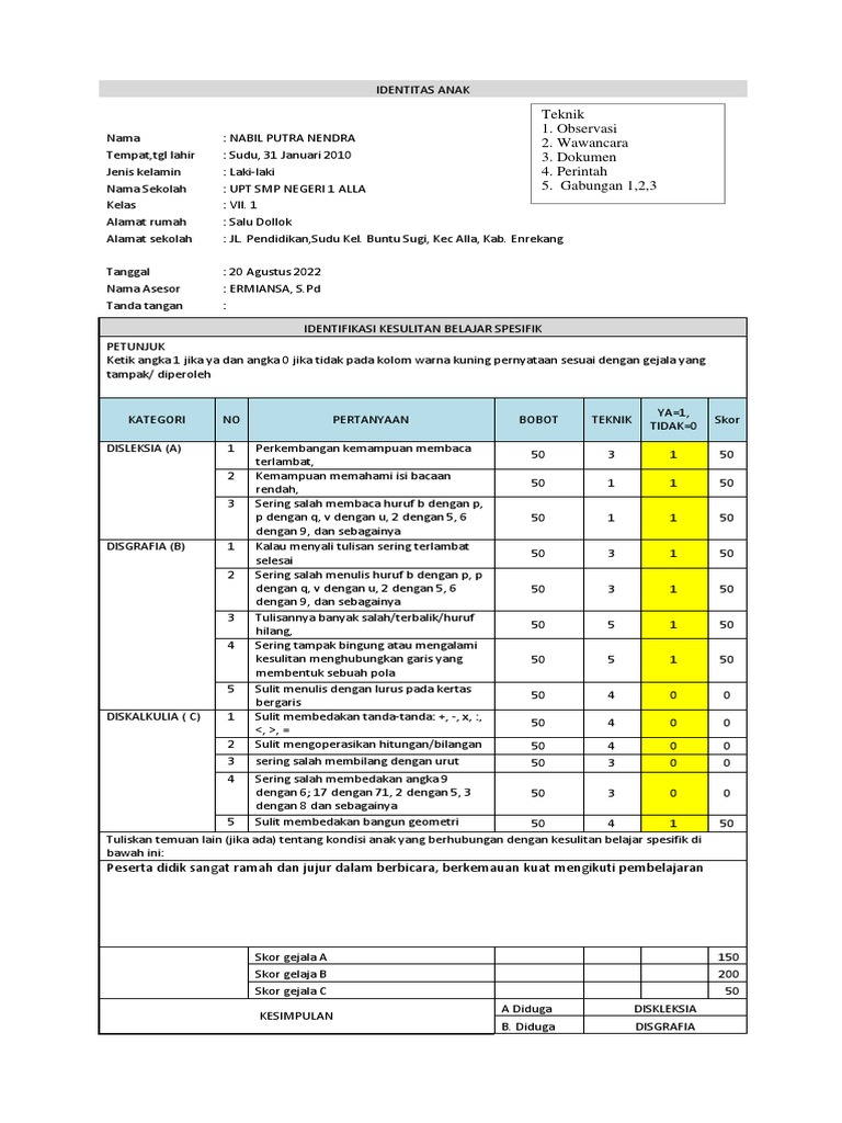 Instrumen Identifikasi PDBK | PDF