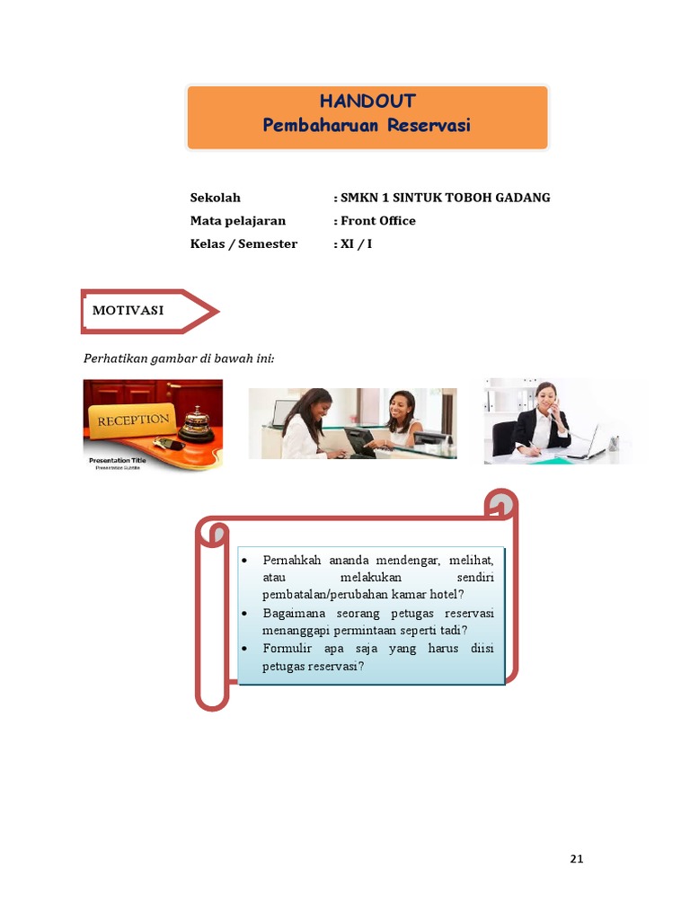 Bahan Ajar Reservasi | PDF