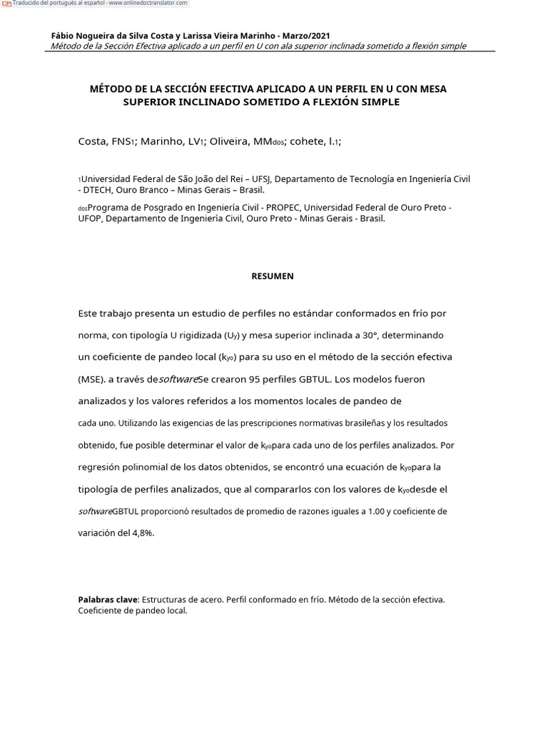 Metodo Da Secao Efetiva Aplicado A Um Perfil U Com Mesa Superior Inclinada Submetido A Flexao ...