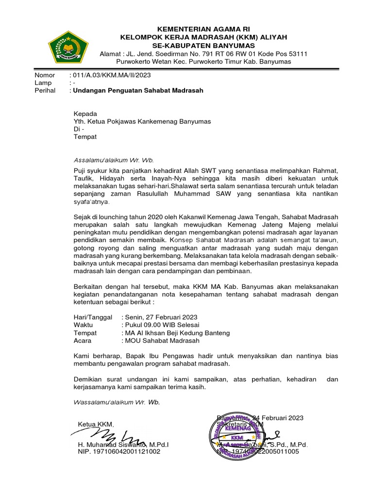 Undangan Penandatanganan MOU Sahabat Madrasah | PDF