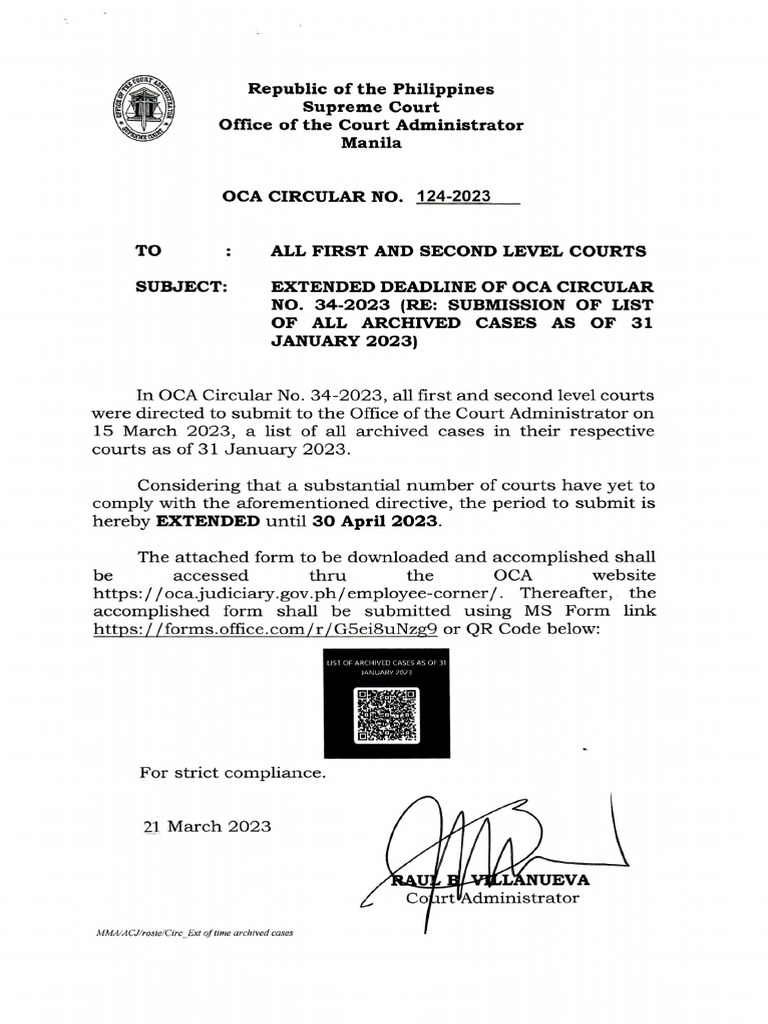 OCA Circular No. 124-2023 | PDF | Justice | Crime & Violence