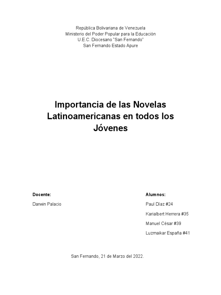 Importancia de Las Novelas Latinoamericanas en Todos Los Jóvenes | PDF ...