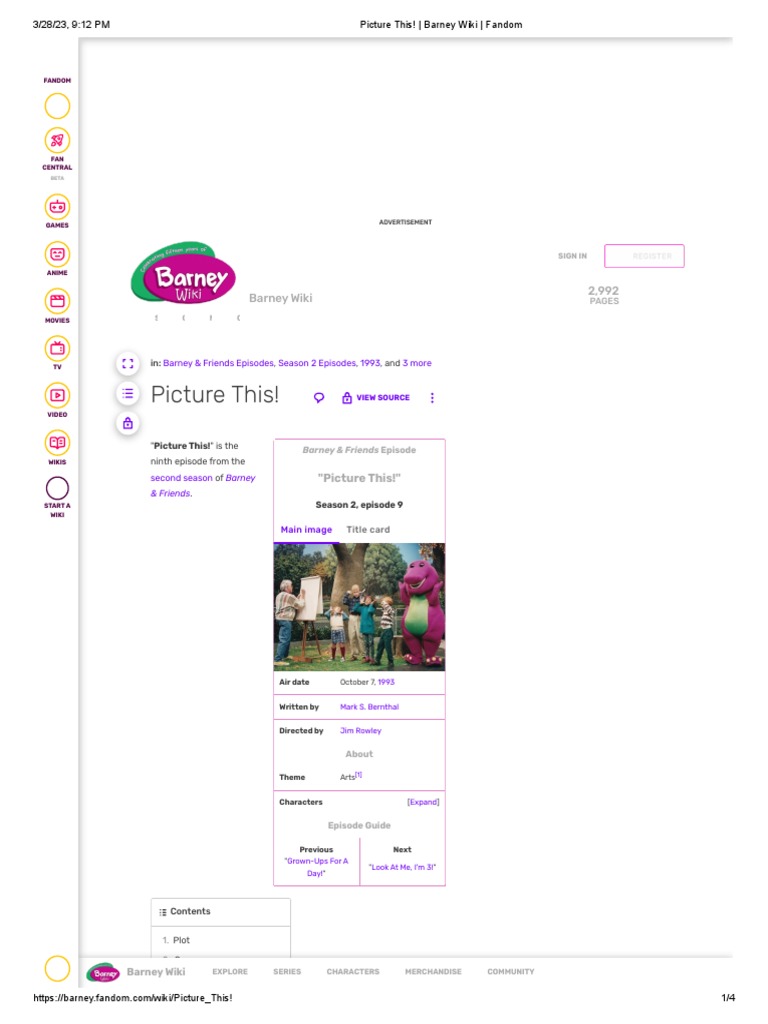 Barney Episode: Picture This! | PDF | Fandom