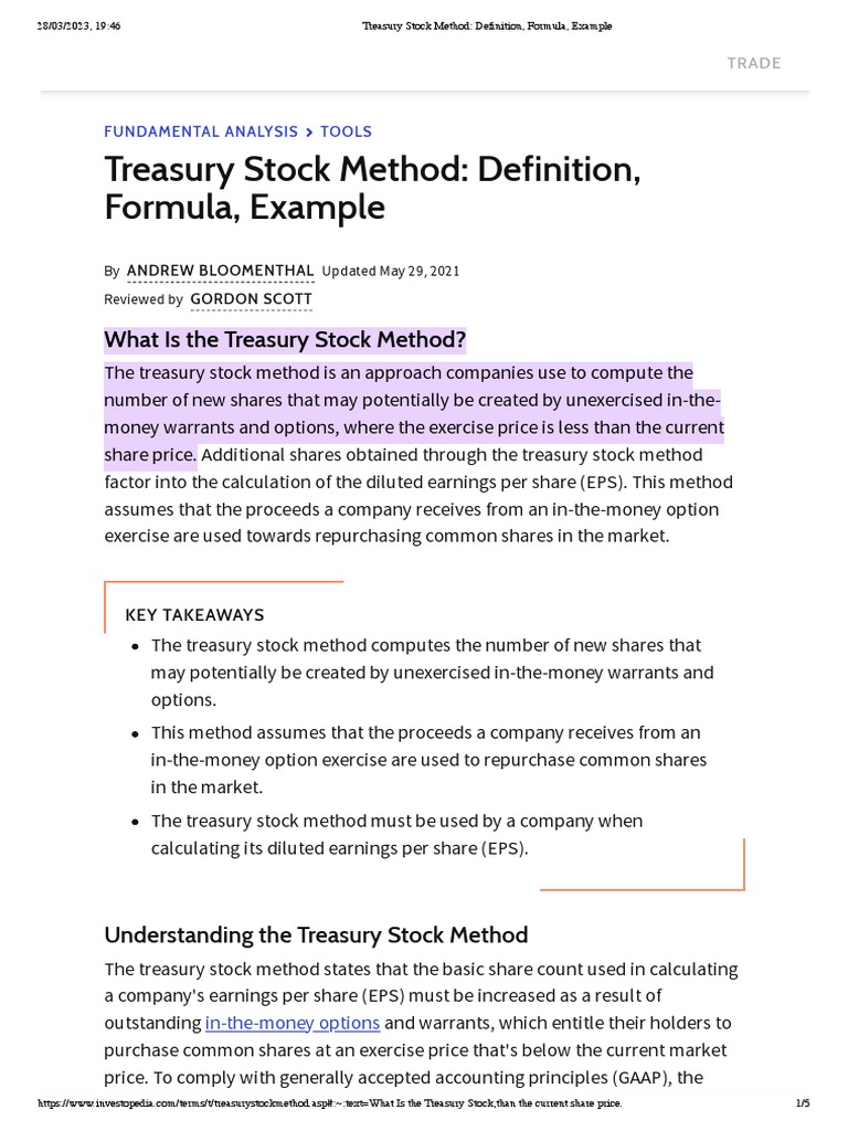 Treasury Stock Method | PDF | Earnings Per Share | Treasury Stock
