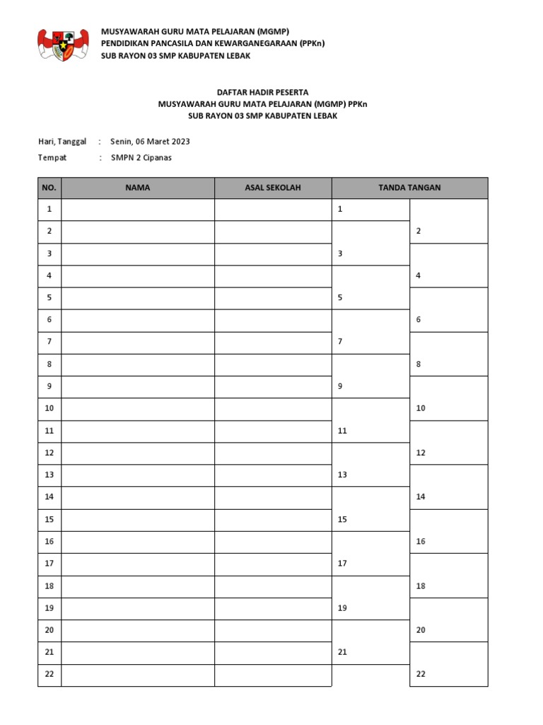 Daftar Hadir MGMP | PDF