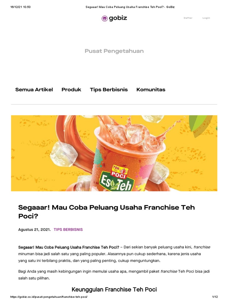 Segaaar! Mau Coba Peluang Usaha Franchise Teh Poci_ - GoBiz | PDF