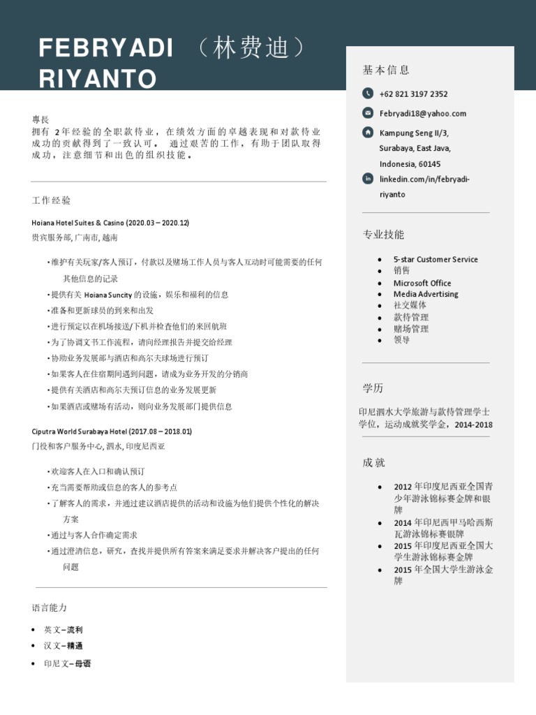 Chinese Resume Example | PDF