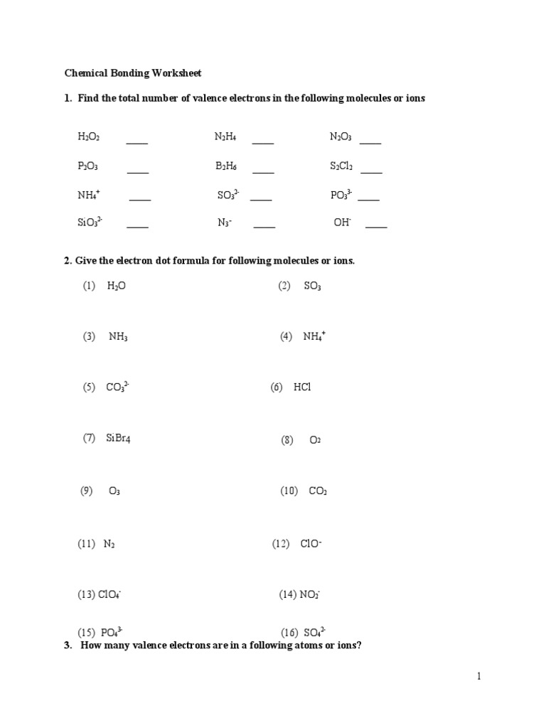 Chemical Bonding Worksheet | PDF | Teaching Methods & Materials | Science & Mathematics