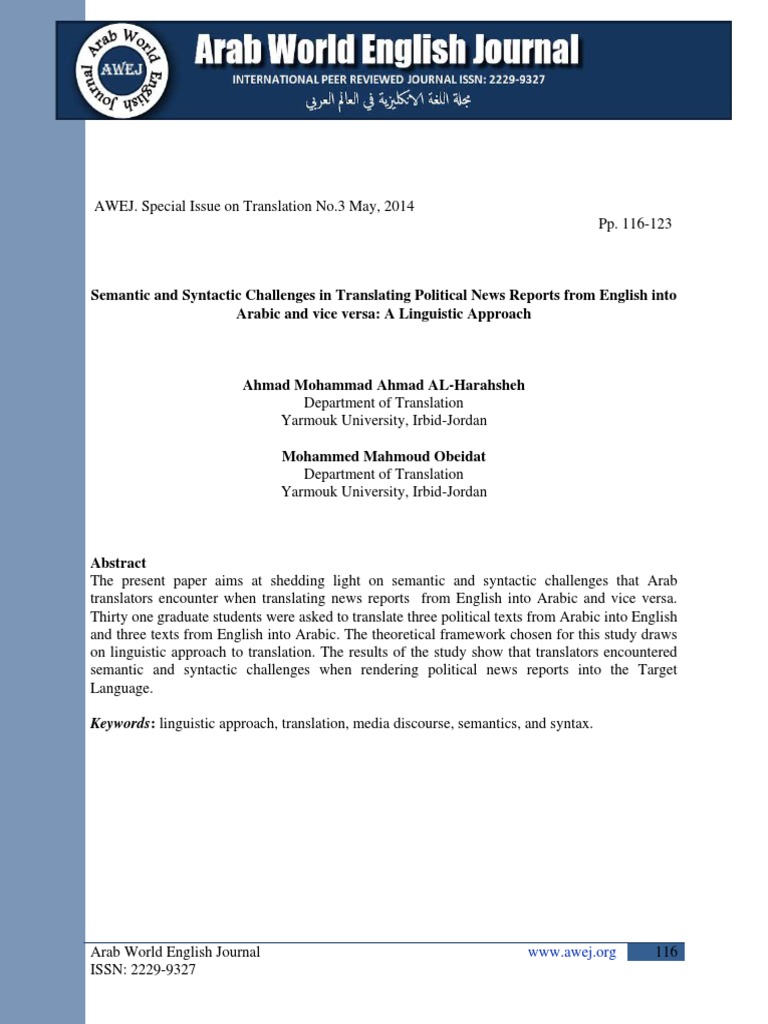 Semantic and Syntactic Challenges in Translating Political News Reports ... Semantic and Syntactic Challenges in Translating Political News Reports ...