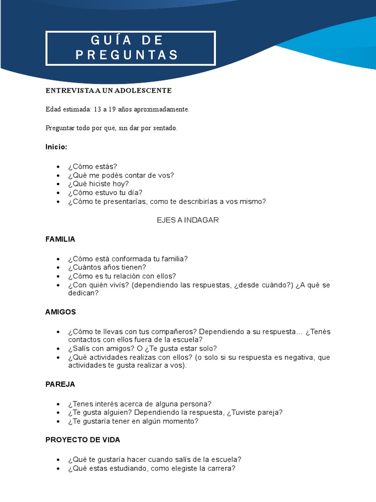 Entrevista A Un Adolescente | PDF