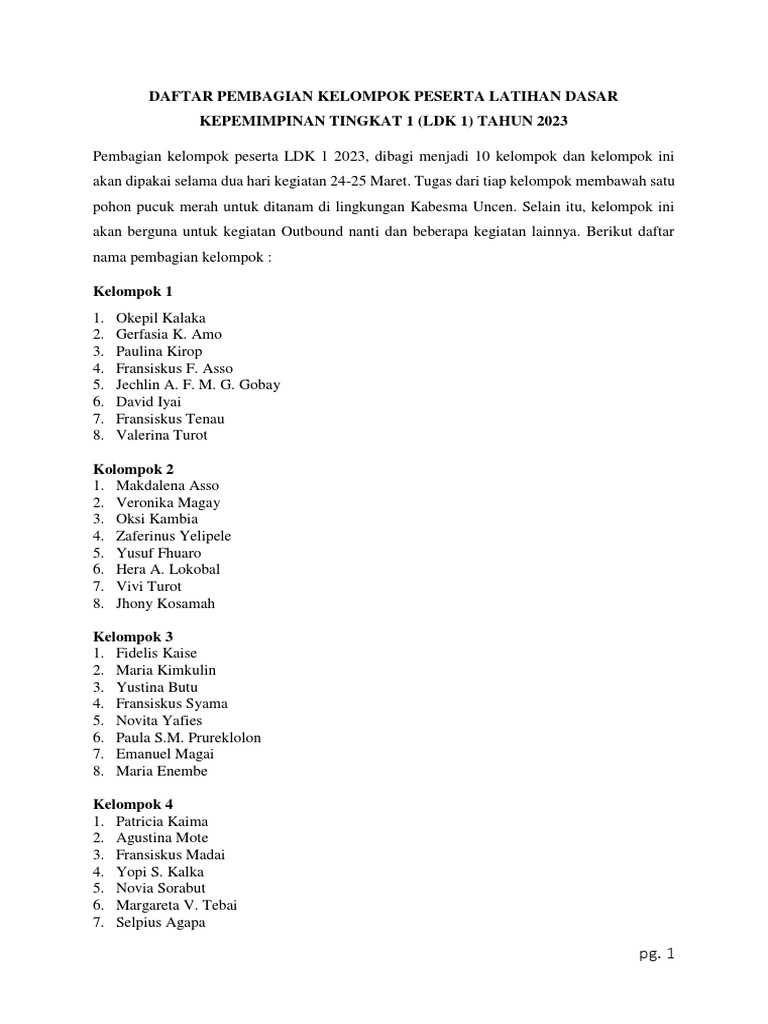 Daftar Nama2 Kel Peserta LDK 1 2023-1 | PDF