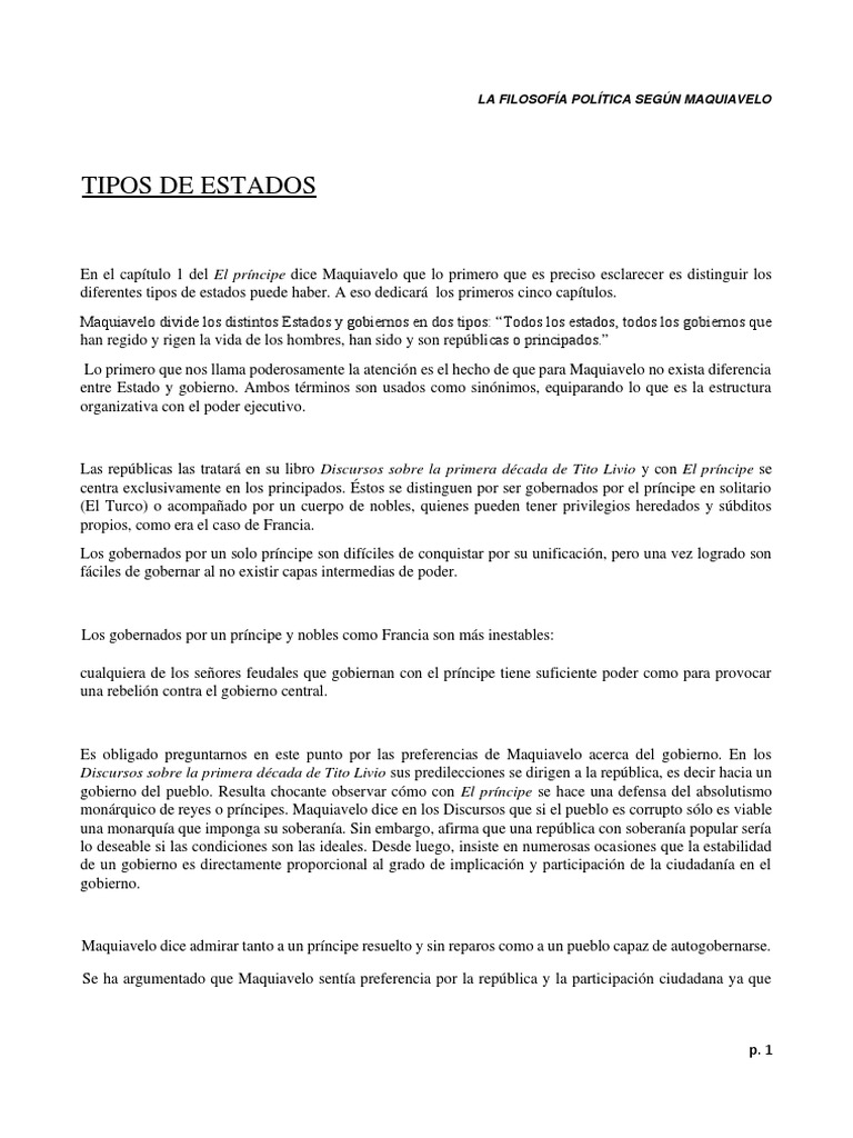 Tipos de Estados | PDF | El príncipe | Nicolás Maquiavelo
