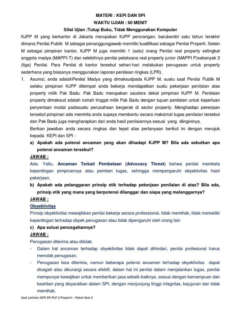 Latihan Soal KEPI SPI Penilaian Properti | PDF