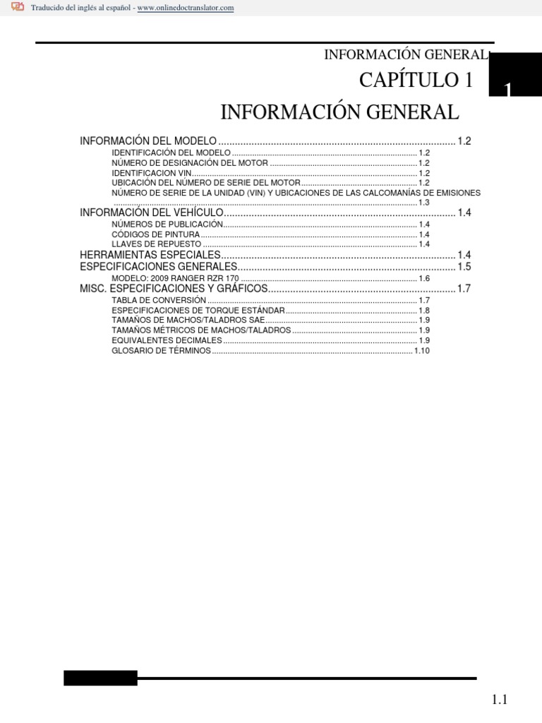 Capítulo 1 Información General | PDF | Pistón | Acelerador
