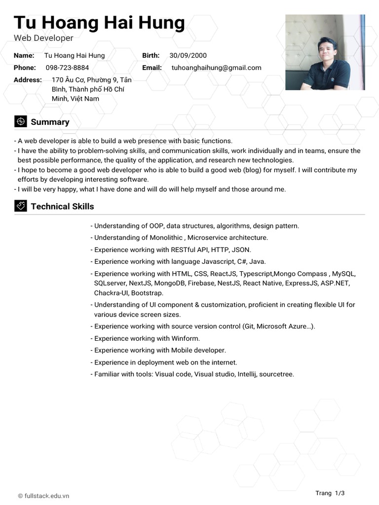 Tu Hoang Hai Hung: Web Developer | PDF | World Wide Web | Internet & Web