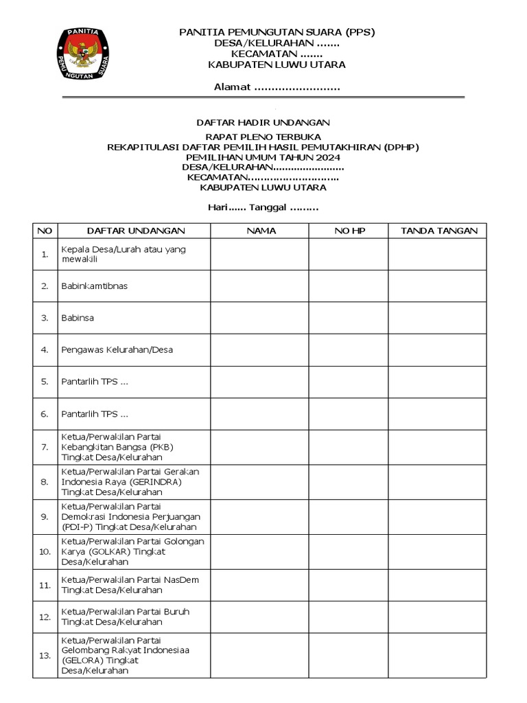 Format Daftar Hadir Pleno PPS | PDF