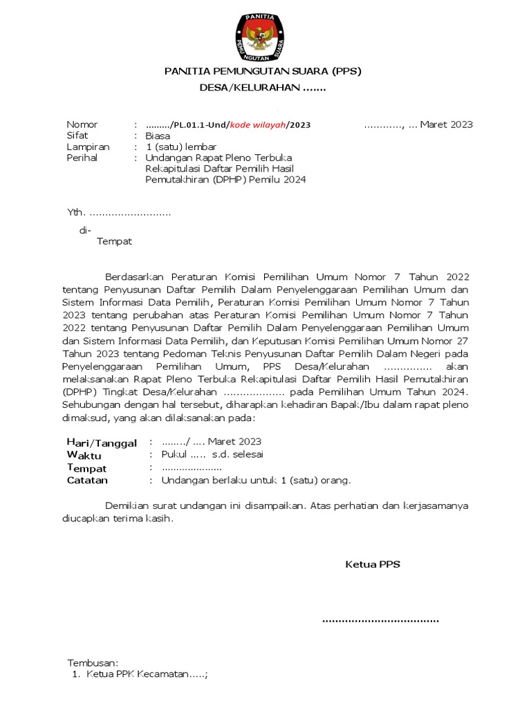 Perbaikan Format Undangan Pleno DPHP PPS | PDF