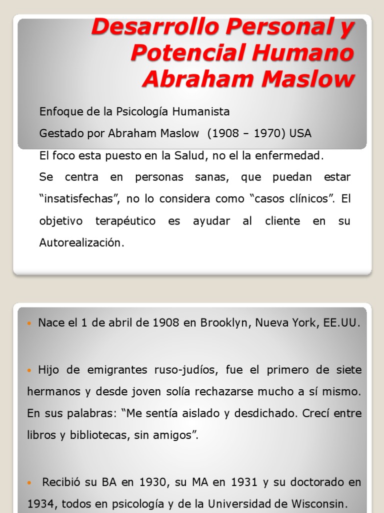 Desarrollo Personal y Potencial Humano Abraham Maslow | PDF | Ciencias del comportamiento ...