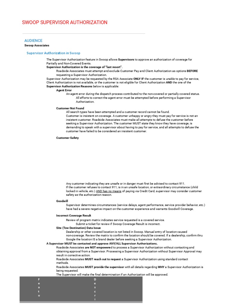 Swoop Supervisor Authorization | PDF | Business