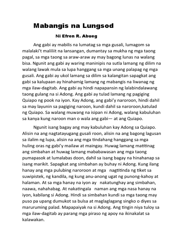 Mabangis Na Lungsod Ni Efren Abueg | PDF