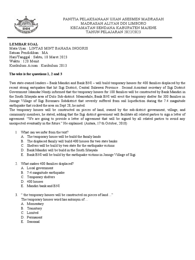 Asesmen Lintas Minat Bahasa Inggris | PDF