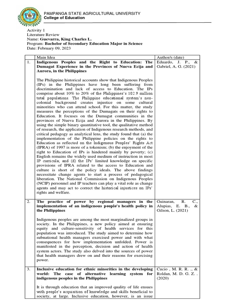 L - Activity 1 (EDUC 5) | PDF | Inclusion (Education) | Indigenous Peoples