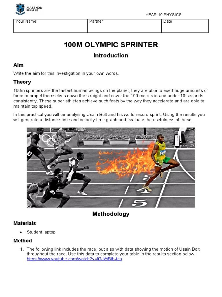 100m Olympic Sprinter Handout | PDF | Physics | Mechanics