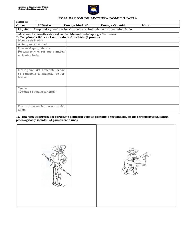 Prueba Érase Una Vez Don Quijote 8° | PDF | Don Quijote