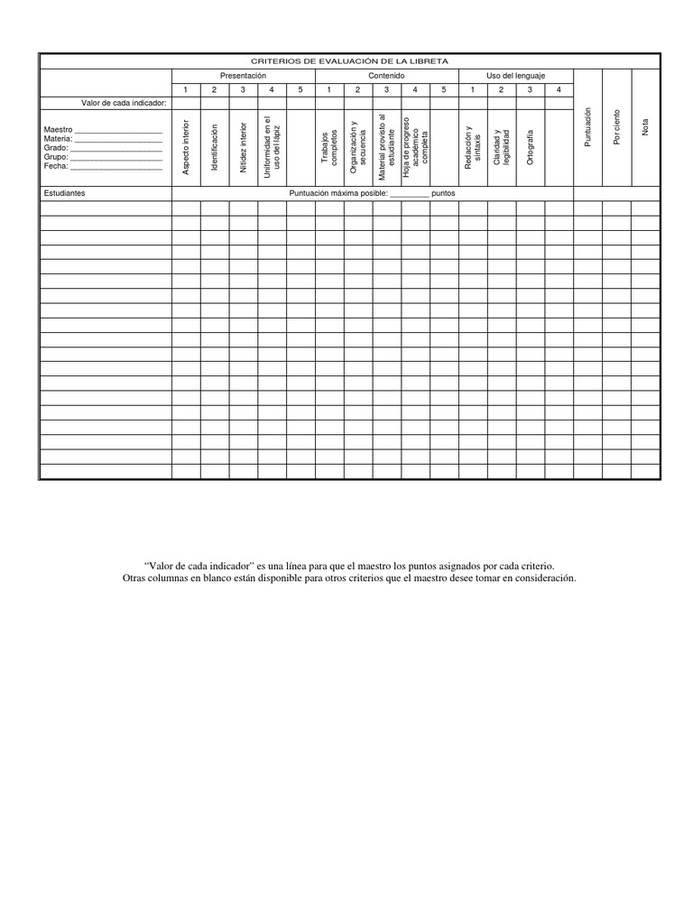 Rubrica para Evaluar Libreta | PDF
