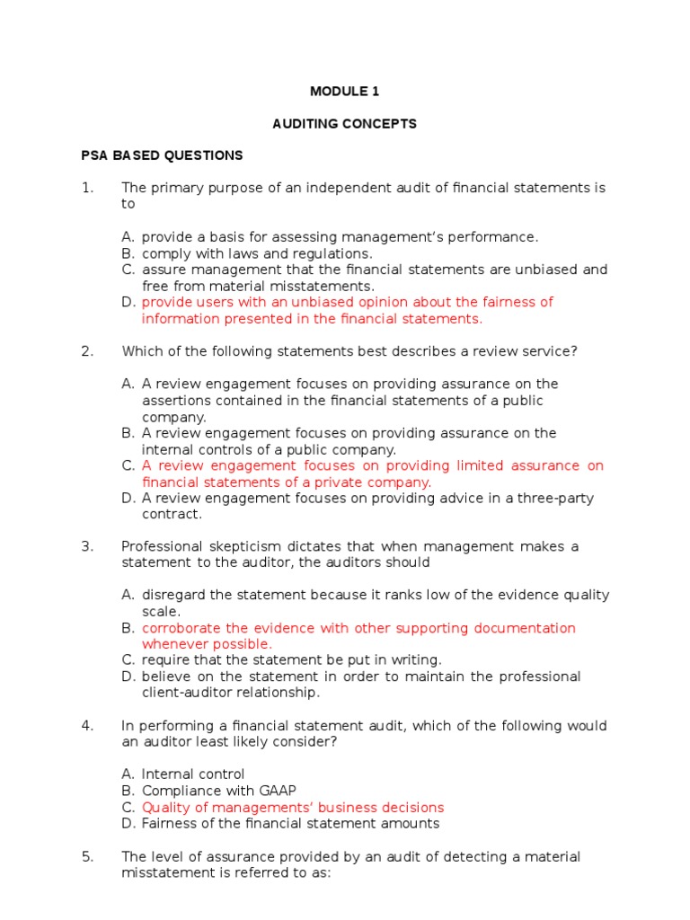 Auditing Concepts Psa Based Questions | PDF | Audit | Financial Audit