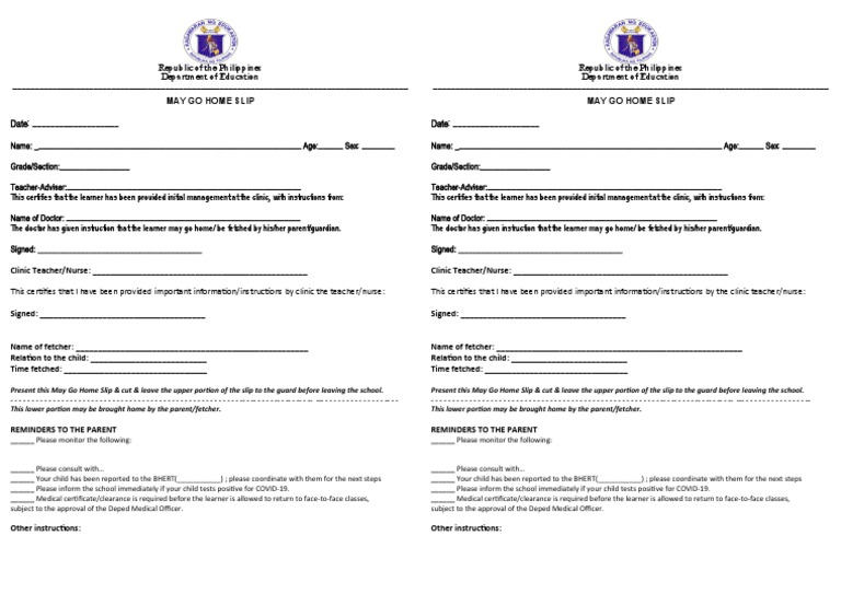 May Go Home Slip | PDF | Public Services | Health Care