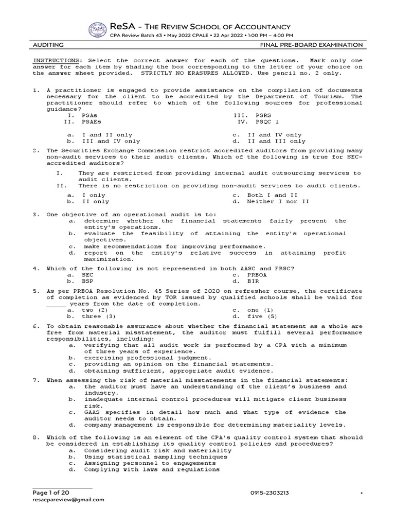 ReSA - THE REVIEW SCHOOL OF ACCOUNTANCY CPA Review Batch 43 May 2022 CPALE 22 Apr 2022 1:00 PM ...