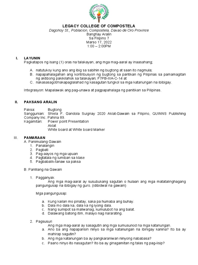 Sample Lesson Plan Filipino | PDF